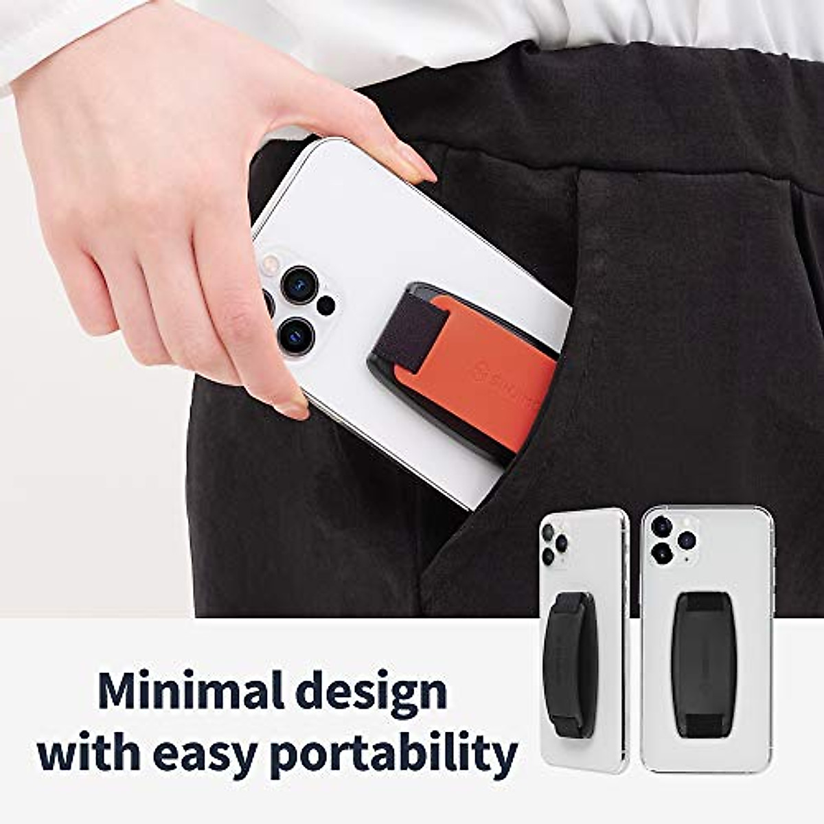 Sinjimoru Detachable Phone Grip Kickstand for Wireless Charging Compatible Phone Finger Holder for iPhone 12 & Smartphones. Sinji Mount S-Grip Black