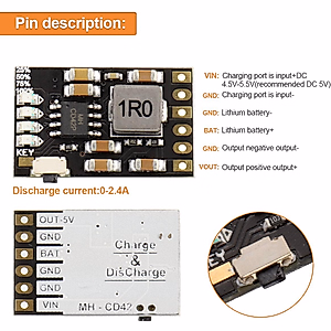 Discharge Integrated Charging Protection Module :6pcs 2A 5V Module 3.7V 4.2V for 186 50 Lithium Battery Charging Boost Mobile Power Protection PCB Board