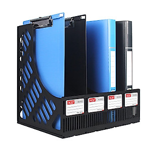 Ysenchan Magazine File Holder, Plastic File Folder Holder for Desk, 4 Compartments Desk Organizer for Office Storage, Vertical File Organizer, Black