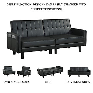 Convertible Futon Sofa Bed Upholstered Sofa Couch Sleeper with Adjustable Backrest and Side Pockets Loveseat Sofa for Living Room Dorm