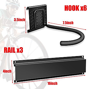 WALMANN Bike Storage Rack, 6 Bike Hooks for Garage & Home Space Saving Wall Mount Vertical Bike Hangers Holds Up to 300LBS