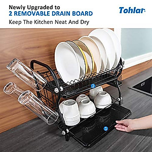 Tohlar Dish Drying Rack Rustproof Dish Racks 2 Tier Kitchen Organizer with Drain Board/Cup Holder Dish Drainer Small Drying Rack
