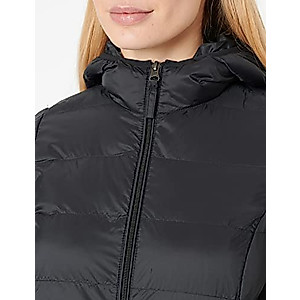 Amazon Essentials Women's Lightweight Water-Resistant Hooded Puffer Coat (Available in Plus Size), Black, Medium