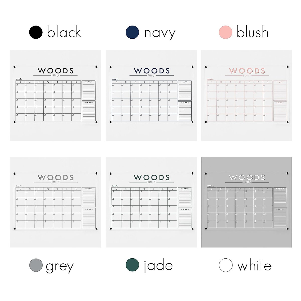 Custom Acrylic Calendar | Landscape Dry Erase Acrylic wall Calendar | Custom name and boxes | floating Wall Calendar with last name or family name