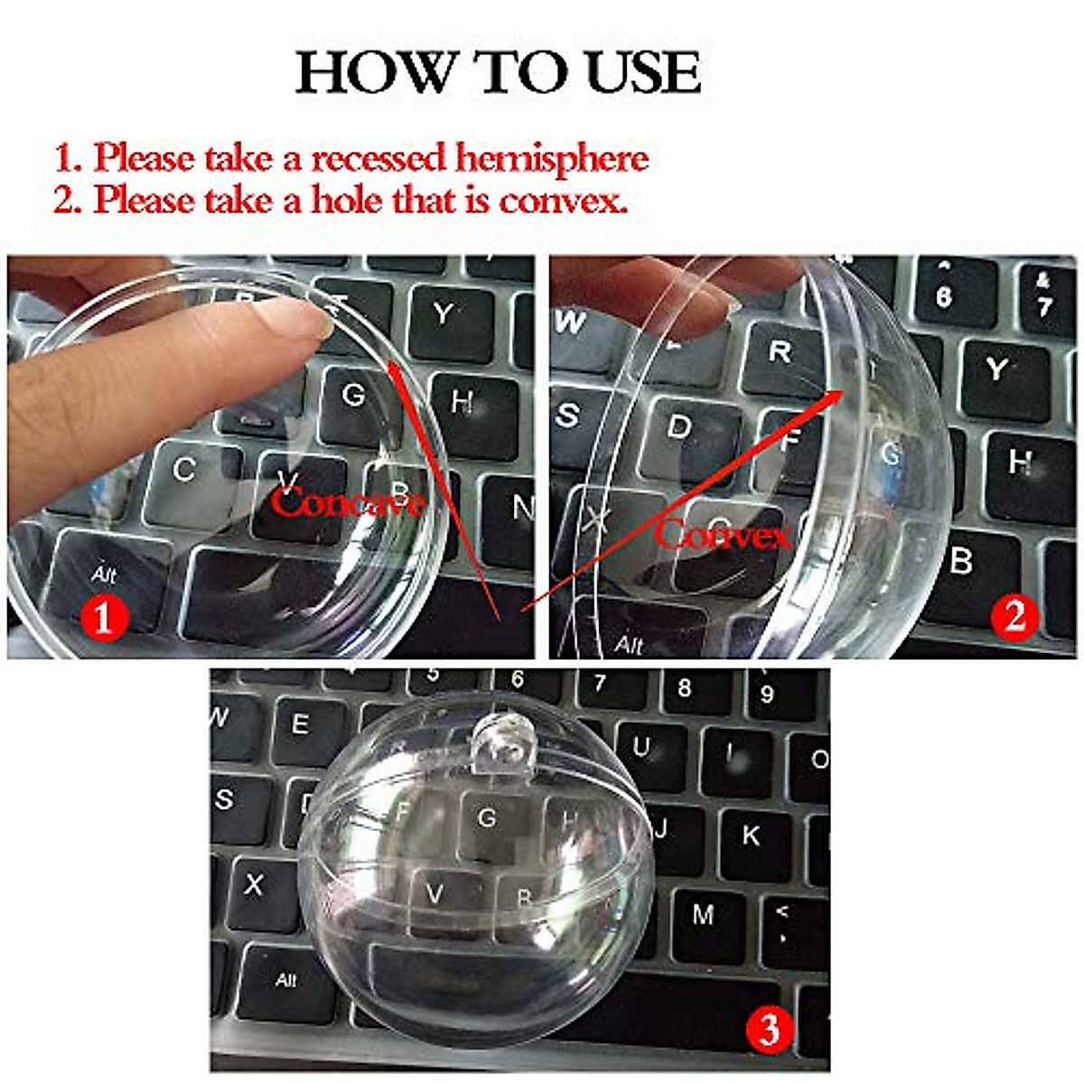 AOMGD 25 Set 50 Pieces Christmas Clear Plastic Fillable Ornaments, DIY Bath Bomb Mold,Acrylic Clear Plastic Ornaments Balls Fillable Wedding Party Decor with 5 Size 30mm 40mm 50mm 60mm 70mm