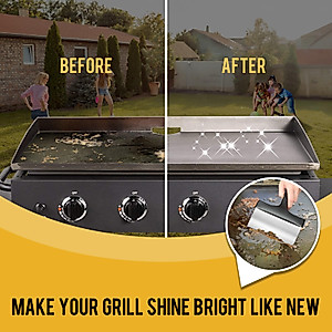 AWEASROY Heavy Duty Grill Scraper Stainless Steel Griddle Scraper with 5 Inches Handle,Sturdy Food Scraper Tool Kitchen for Blackstone Grill Accessories,Outdoor Barbecue Turners Tools (Black 2 Pcs)