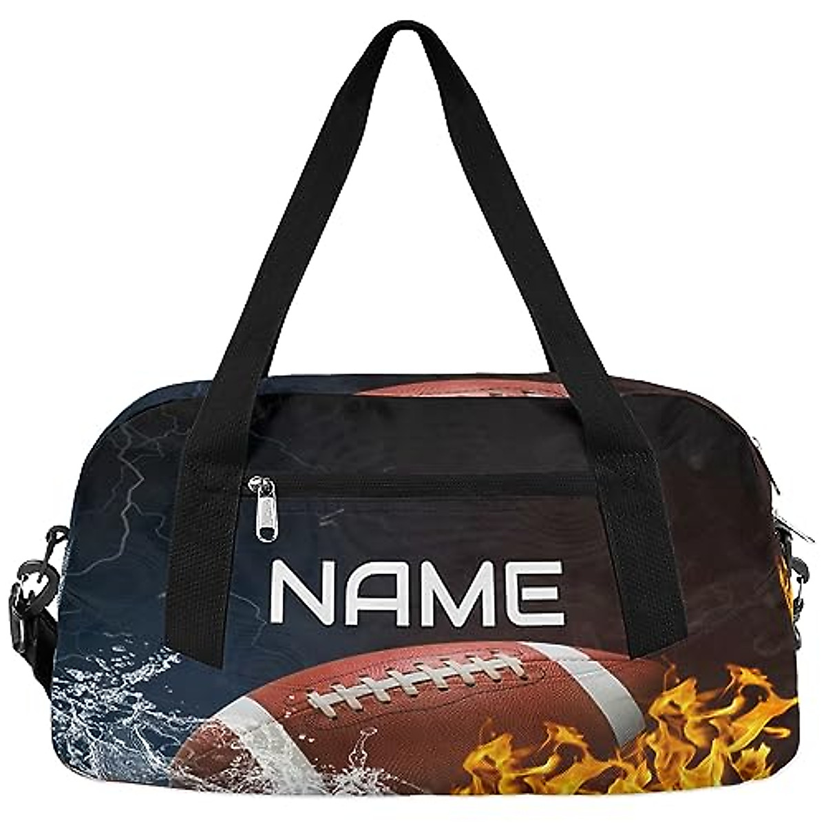 Custom Duffel Bag for Kids Fire American Football Personalized Sports Tote Gym Bag for Teens Boys & Girls Waterproof Weekender Carry Shoulder Travel Bag School Dance Ballet Practice Bag