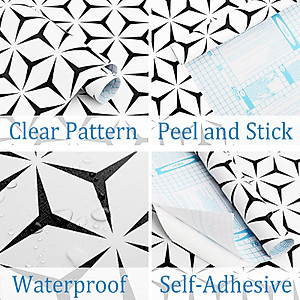 Heroad Wall Paper Peel and Stick Modern Black and White Wallpaper Peel and Stick Boho Geometric Contact Paper for Cabinets and Drawers Renter Friendly Self-Adhesive Removable Waterproof 17.7” x 118”