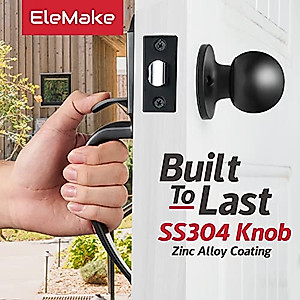Elemake Front Door Lock - Front Door Handle Exterior/Interior Front Entry Handleset with Door Knob, Heavy Duty Keyless Entry Door Lever, Matte Black ORB Plating