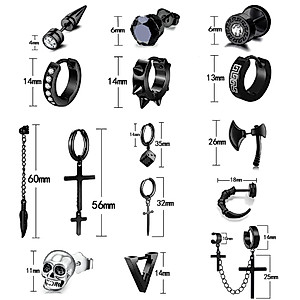 15 Pairs Earrings for Men, Fashion Earrings Kit for Men and Women Made of Stainless Steel Variety of Styles Such as Hoops, Studs, Cross Earrings Fashion Huggie for Party Birthday Prom Christmas