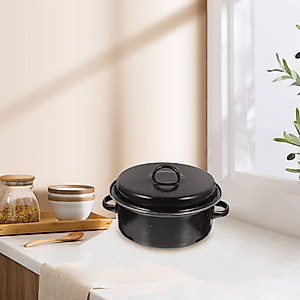 Cabilock 1 Set Granite Roasting Pan Turkey Roasting Pan with Lid Oven Roaster Round Cooking Pot Speckled Enamel on Steel Cookware Broiler Pan with Glove for Small Chicken 24cm