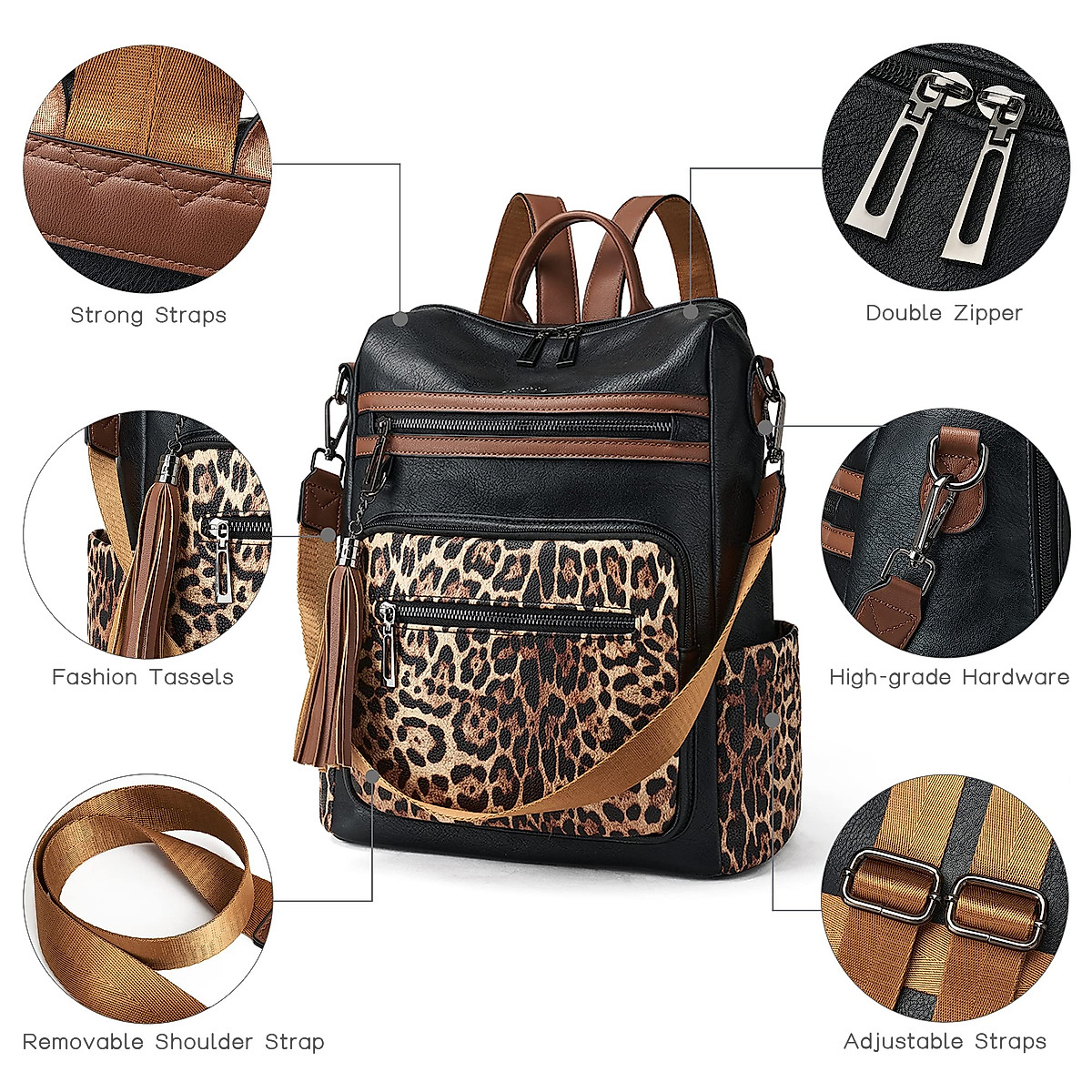 Shrrie Backpack Purse for Women Leather Backpack Fashion Designer Travel Backpack Convertible Shoulder Bag