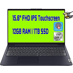 Lenovo IdeaPad 5 15 Business Laptop Intel Quad-Core i7-1065G7 15.6" FHD IPS Touchscreen Display 12GB DDR4 1TB SSD Fingerprint Backlit Keyboard Dolby USB-C Win 10 + HDMI Cable