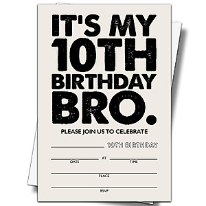 YSTEP It's My 10th Birthday Party Invitations, 20 Invite Cards with Envelopes, 4" x 6" Black and White Birthday Invites - C15
