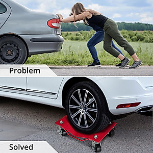 GarveeTech Wheel Dolly - 6000 Lbs Car Moving Dolly, Wheel Dolly Car Tire Stake Set of 4,Heavy-Duty Car Tire Dolly Cart, 16"x12", Red