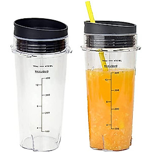 Bidihome Ninja Blender Cups Single Serve 16-Ounce Cup Set with 2 Sip Lids for BL770 BL780 BL660 Professional Blender (Pack of 2)
