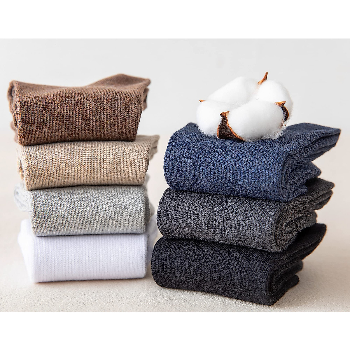 Norther30° Mens Cotton Crew Socks Thin Cushioned Cotton Socks for Mens Calf Socks 7Pairs