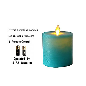Kitch Aroma Teal Flameless Candles D 3.15" H 3.15", Teal Candles Battery Operated LED Pillar Truquoise Flameless Candles for Home Decoration