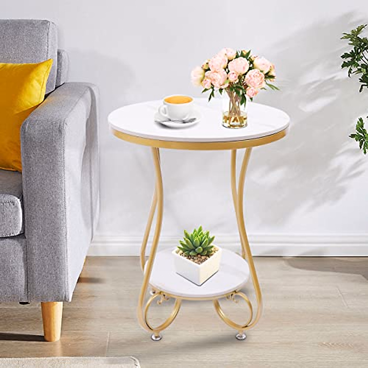 End Table, Modern Round Coffee Table 2-Tier Storage Space Round End Table Side Table Nightstand for Storing and displaying Objects and Decorations for Living Room Bedroom Office Small Space