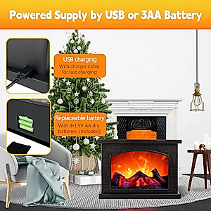 Fireplace Lanterns Decorative,Small Fake Fireplace,Flame Effect LED Fire Lamp,Battery Operated USB Charge Portable Fireplace,Indoor Outdoor Christmas Decoration (No Heater Function Black)
