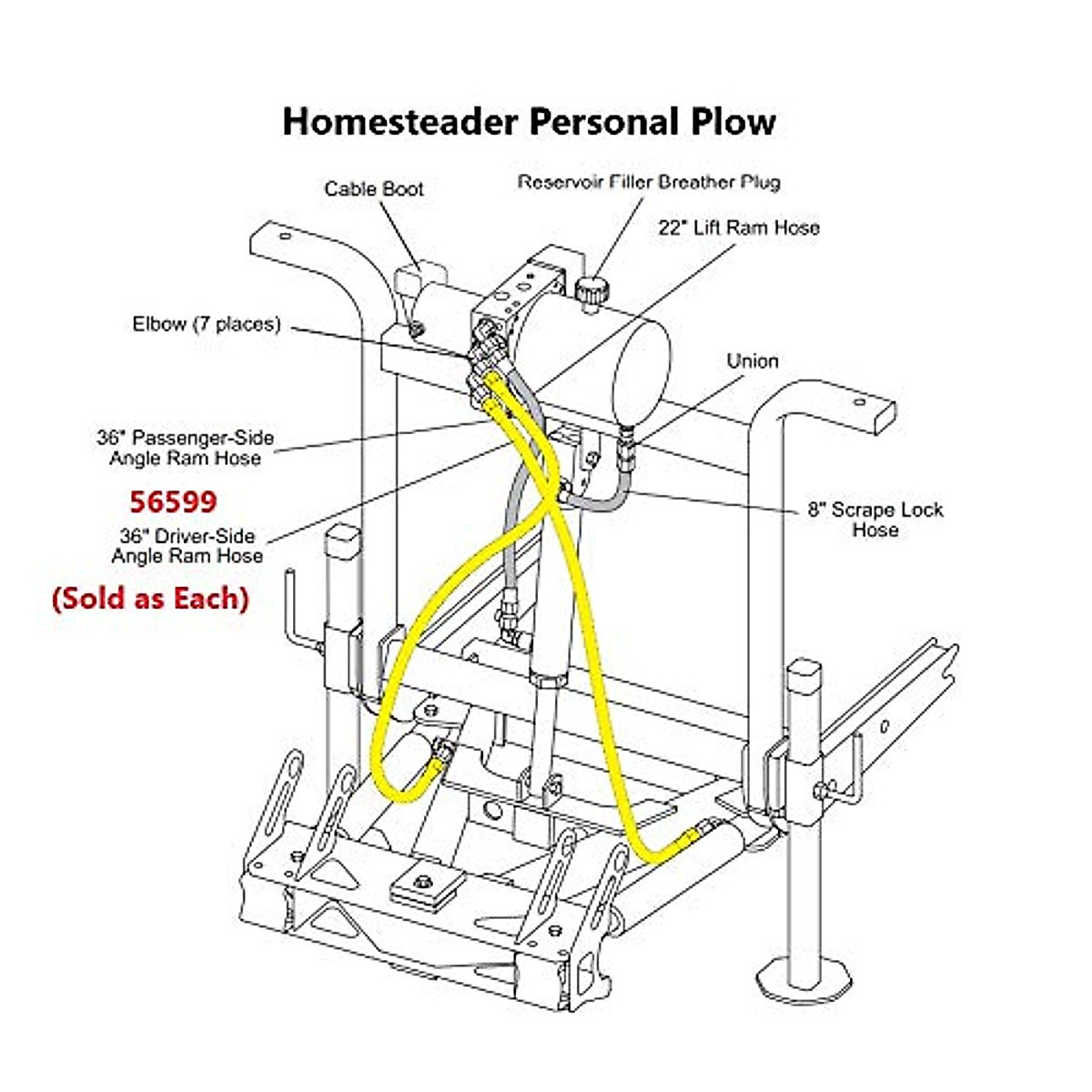 Professional Parts Warehouse Aftermarket 56599 Fisher / Western 1/4" x 36" Hose w/ FJIC Ends.
