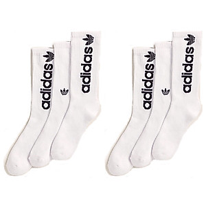 Adidas Men's Athletic Sport Moisture Wicking Cushioned Crew Socks 6-Pack/ 6-Pair (Shoe Size 6-12) (White/Black)
