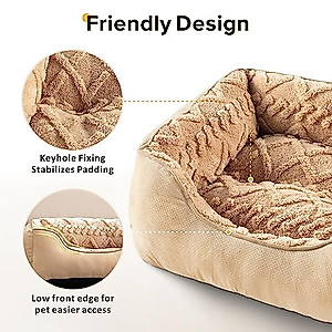 JOEJOY Small Dog Bed for Medium Small Dogs, Rectangle Washable Dog Sofa Bed, Soft Breathable Puppy Bed, Durable Pet Cuddler Bed with Anti-Slip Bottom, 20"x19"x6", Beige