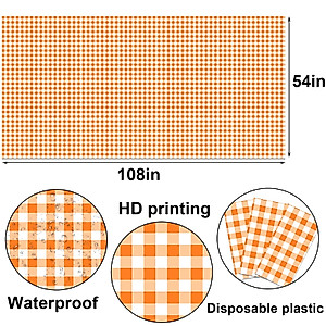 Buxiuer Orange and White Checkered Tablecloth Plastic Fall Thanksgiving Decoration Buffalo Check Plaid Disposable Table Cloth Dining Room Kitchen Decor 54 x108 Inch -Pack of 3 (Orange and White)