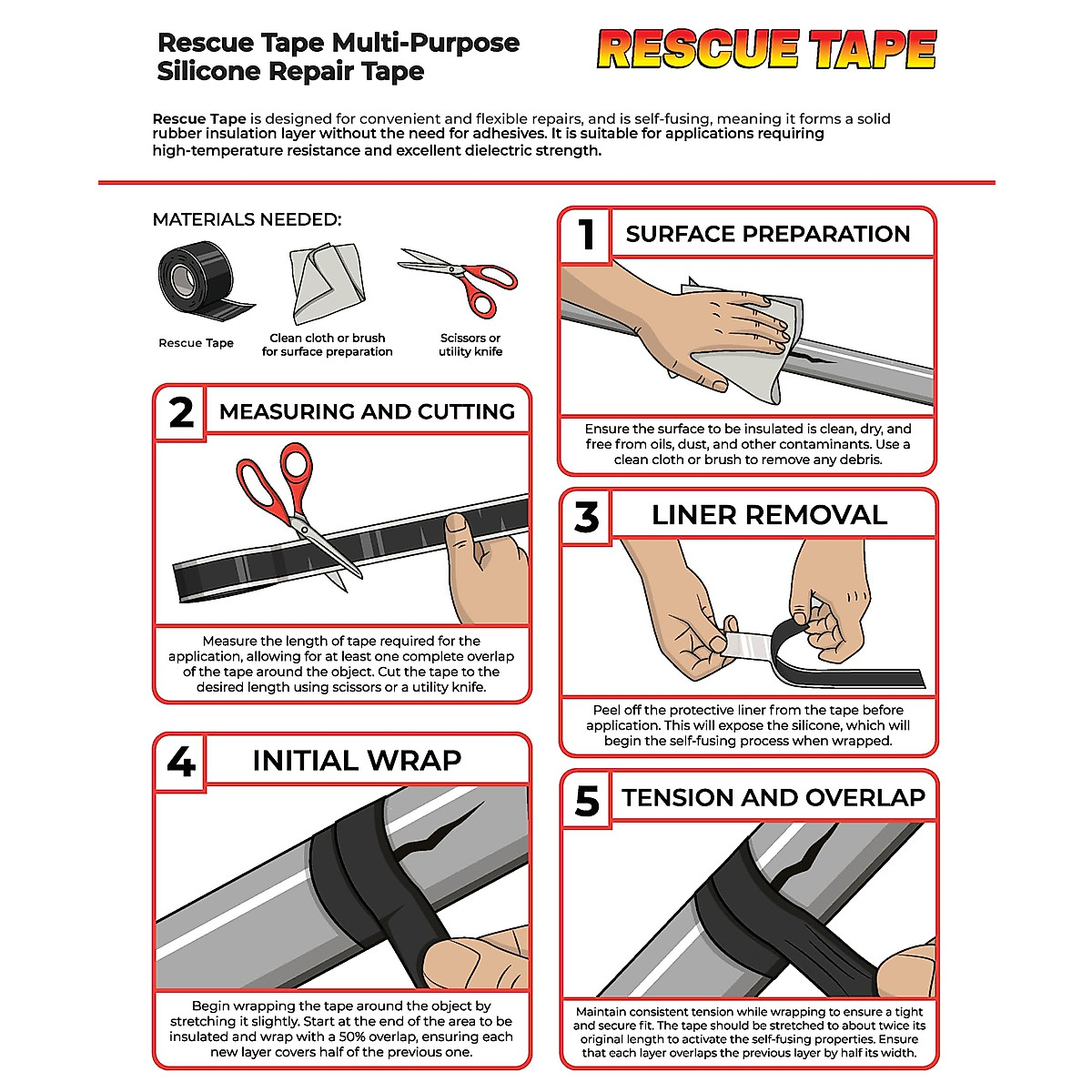 Bond It Rescue Tape, Self-Fusing Silicone Tape, Emergency Plumbing Pipe & Radiator Hose Repair, Electrical Insulation, Military Std, 1"x12', Black