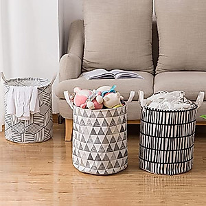 AOKID Round Laundry Hamper with Handles, Collapsible Laundry Basket Saving Space Clothes Storage Basket for Home Office Toy Organizer Grid