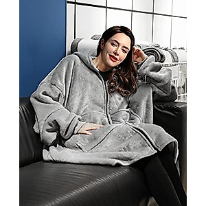 Wearable Blanket Hoodie for Women Men, Blanket Hoodie with Zip and Big Pockets, Oversized Sweatshirt Adult, One Size Fits All