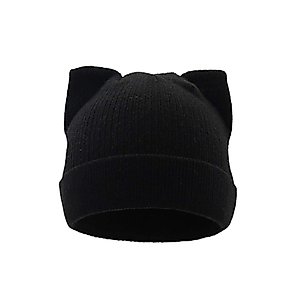 B&C.Room Cat Ears Hats Warm Wool Cable Knit Beanie Winter Caps for Women Girls in Fall Winter Black
