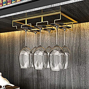 Wine Glass Rack Under Cabinet Stemware Rack,Metal Wire Wine Glass Hanger Holder for Cabinet Kitchen Bar 3 Rows for 6-9 Glasses (Black)