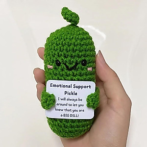Handmade Emotional Support Pickled Cucumber Gift, Emotional Support Pickled Cucumber Knitting Doll, Cute Handmade Crochet Emotional Support Pickles Doll, Pickle Toy with Positive Affirmation Card (Co