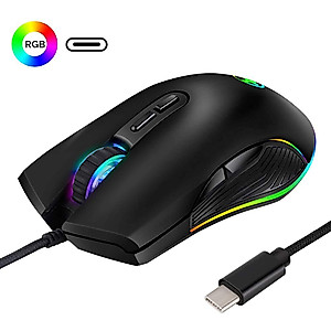 USB C Mouse Ergonomic Type C Wired Mouse RGB Gaming Mouse Optical Mice with 4 Backlight Modes up to 3200 DPI for MacBook Pro, Matebook X, MacBook 12", Chromebook, HP OMEN, More USB Type C Devices