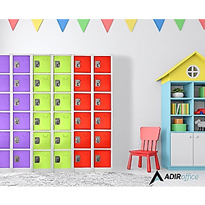 AdirOffice Large School Locker with 6 Doors 6 Hooks Storage Locker for Garage Storage - Office Storage Lockers (6 Door, Red)