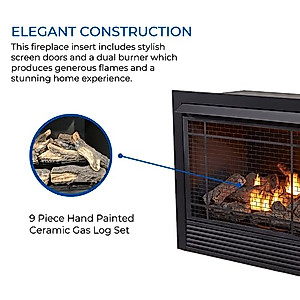 Duluth Forge Dual Fuel Ventless Gas Fireplace Insert, Remote Control, 9 Fire Logs, Use with Natural Gas or Liquid Propane, 32000 BTU, Heats up to 1500 Sq. Ft., Black