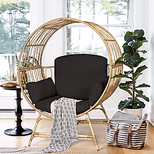 Rattan Wicker Egg Chair, Egg Basket Lounge Chair with 4 Cushions, Oversized Indoor and Outdoor Lounger Chair for Patio & Living Room, Steel Frame, 330lbs Capacity