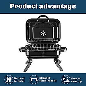 Saemoza 16 in Charcoal Grill Tabletop BBQ Grill, Portable Folding Outdoor Cooking and Smoker for BBQ Camping Patio, Black