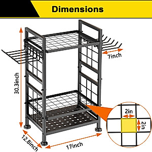3 Tier Garden Tool Organizer, Garage Storage and Organization, Metal Yard Tools Storage up to 78 Tools, Heavy Duty Garden Tool Organizer for Garage, Yard, Patio, Shed, Indoors and Outdoors, Black