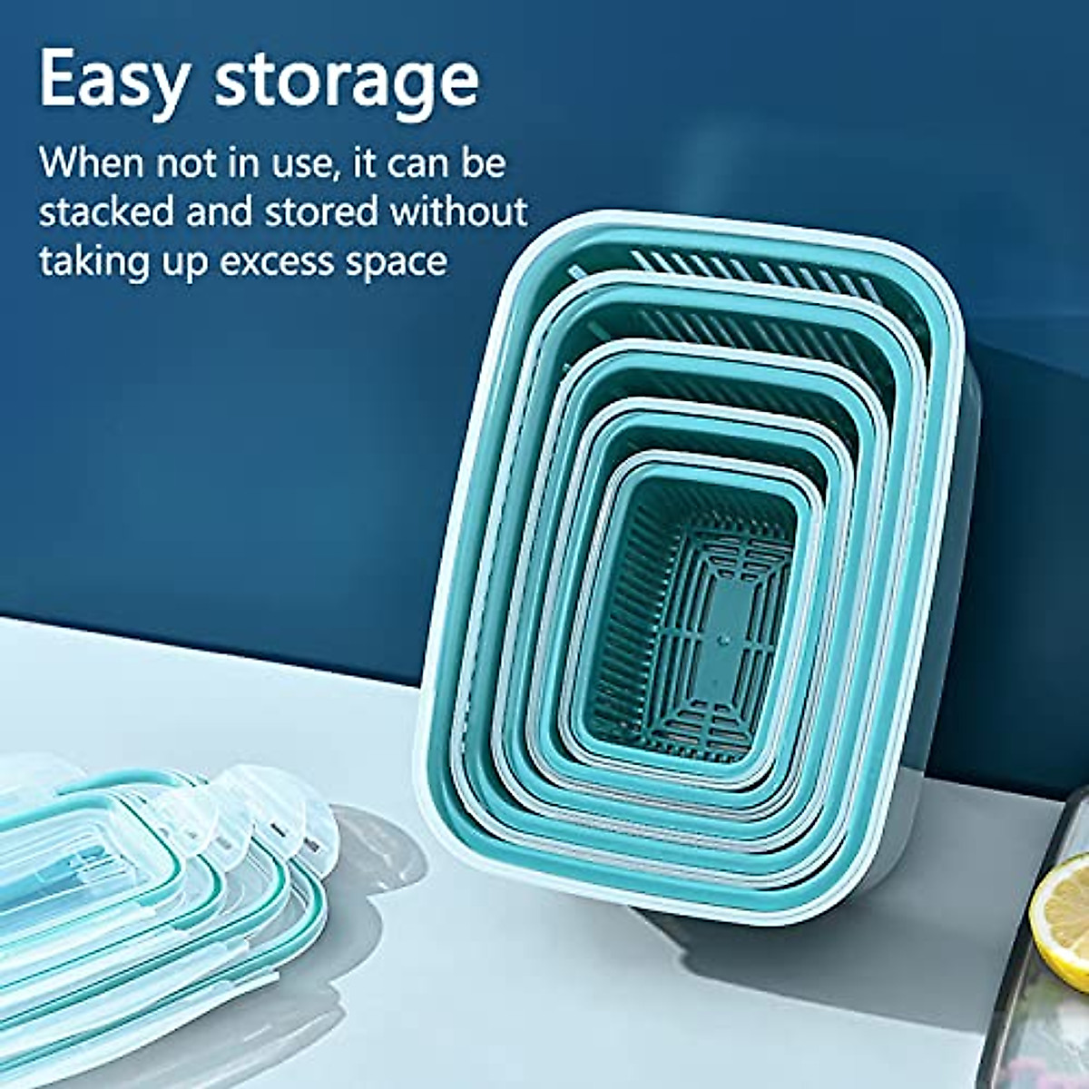 QBOMB Vegetable and Fruit Storage Container, Containers with Lid and and Removable Drain Basket,Containers for Fridge Berries Vegetable Wash, 5 Sizes, Food Grade Safe,3800ml