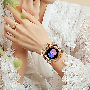 VISOOM Beaded Boho Bracelet for Samsung Galaxy Watch 5/6/4/3/Active2/Watch 6/4 Classic Bands Women, 20mm Leather Fashion Watch Bands for Watch 5 Pro Cute Multilayer Wrap Samsung Galaxy Watch Bands