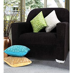 Gold Pillow Cover, Gold Decorative Pillow Cover 16x16 Inch, Gold Throw Pillow Cover, Hand Beaded Cushion Cover - Beautiful Elegant Accessory to Dress Up Couch Sofa & Bed - Cover Only - 1 Pack