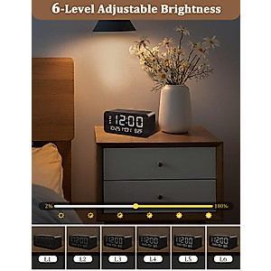 Digital Alarm Clock, with Wooden Electronic LED Time Display, 3 Alarm Settings, 10W Wireless charging, Day of the week, Temperature Detect, Wood Made Digital Clocks for Office, Bedroom, Bedside, Black