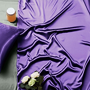 Manyshofu 6Pcs Dark Purple Duvet Cover Set Queen Size with Satin Fitted Sheet - Not Comforter, Cooling Satin Duvet Cover Sheets Silky Comforter Cover Set(4 Pillowcases, 1 Duvet Cover, 1 Fitted Sheet)