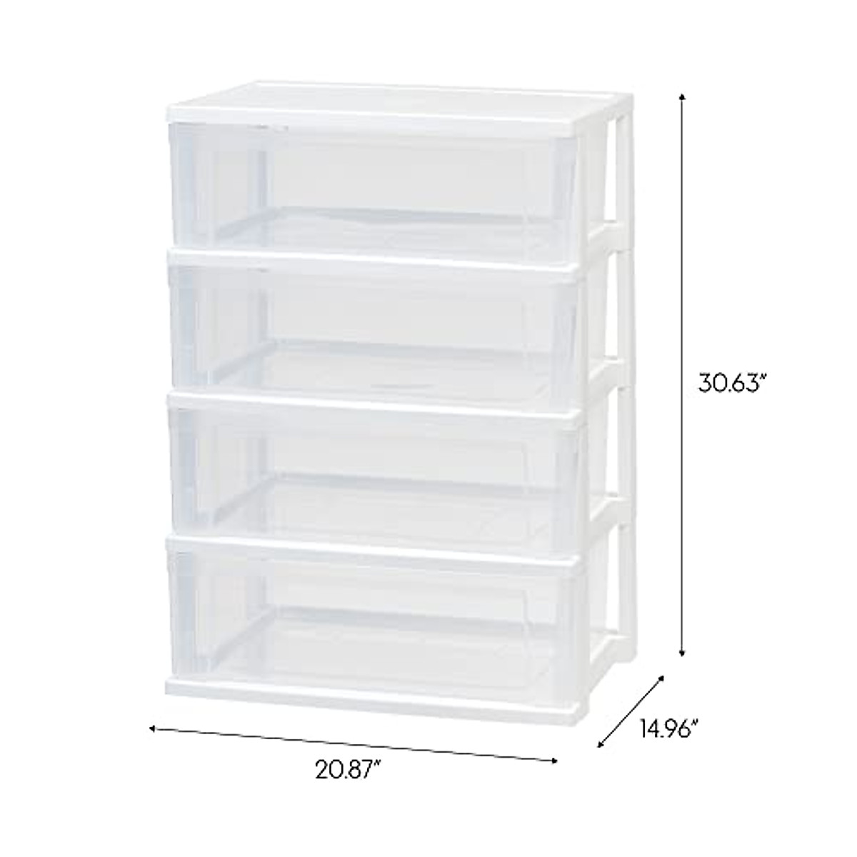OROXCO 4 Drawer Wide Plastic Storage Tower for Adult or Teen, White and Clear