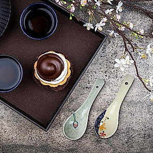 6 Pieces Japanese Retro Ceramics Soup Spoons Japanese Style Rice Spoon Flatware Asian Chinese Serving Spoons Appetizers Tableware Meal Partner for Salad Ramen Noodles Wonton