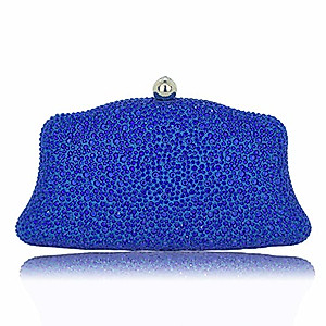 Chaliwini Shiny Rhinestone Crystal Purse Royal Blue Clutch Evening Bag For Women Wedding Party Glitter Handbag