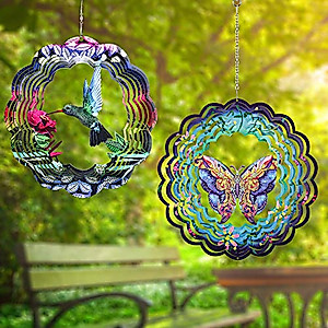 2 Pack Butterfly Metal Wind Spinners Hummingbird Hanging Wind Spinner Stainless Steel Hanging Garden Decor Yard Decorations Outdoor Wind Spinners for Yard and Garden Ornaments Decorations 12 Inches