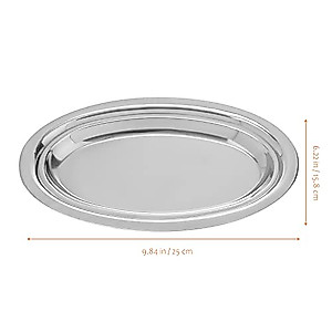 FRCOLOR Stainless Steel Oval Platter 26CM Fish Plate Appetizer Dish Snack Plate Kids Carvery Plate Serving Tray for Steaming Fish Dessert Meat Sushi Silver